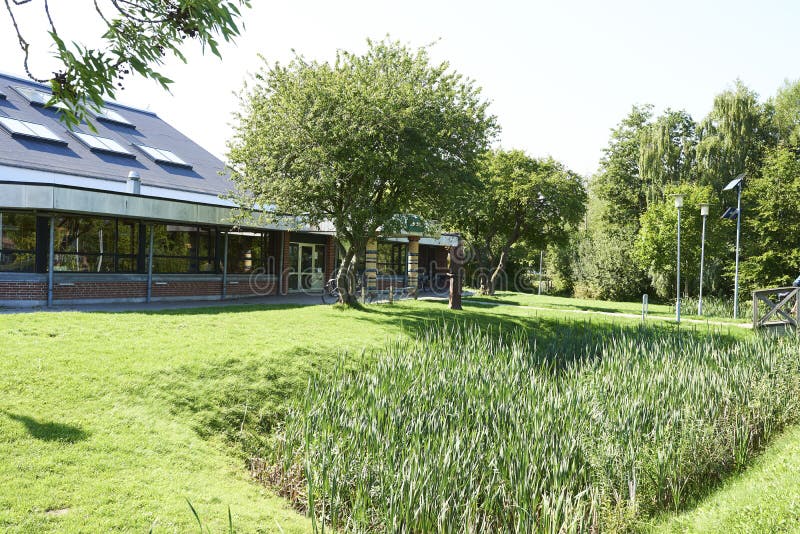 A Small Green Area Outside of a Library Stock Image - Image of garden ...