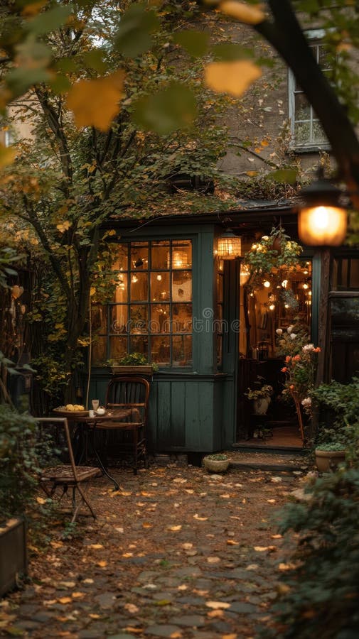 A Small Green Building is Illuminated by a Light, Highlighting Its ...