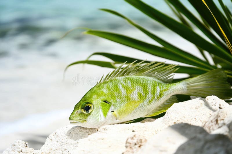 A Small Green Fish Sitting on the Surface of a Sandy Beach, Perfect for ...