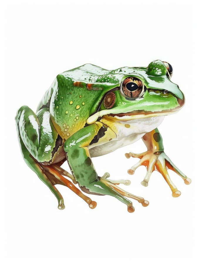 A Small Green Frog Perched on a White Surface, Looking Around Stock ...