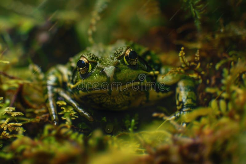 A Small Green Frog Sitting on the Forest Floor, Surrounded by Lush ...