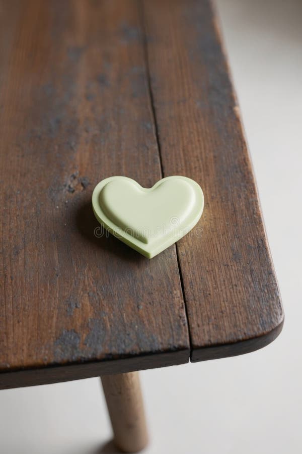 Small Green Heart Shape on a Rustic Wooden Table. Stock Photo - Image ...