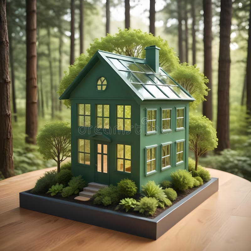 A Small Green House with a Solar Panel Roof Surrounded by Trees in a ...