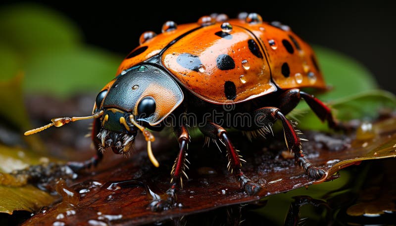 Small Green Insect Crawling on Wet Leaf Generated by AI Stock ...