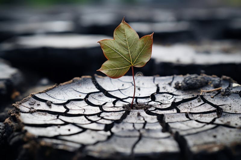 A Small Green Leaf is Growing Out of a Dead Tree Stump Stock ...