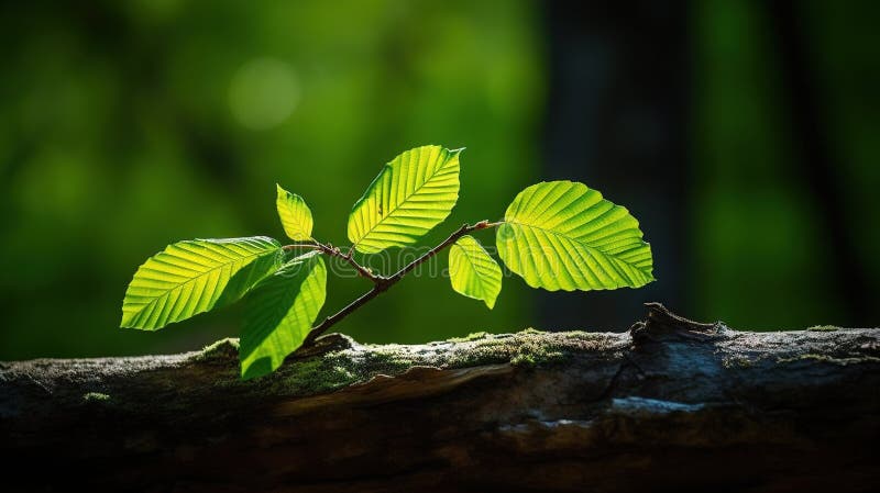 A Small Green Leaf on a Log in a Forest Setting Stock Illustration ...