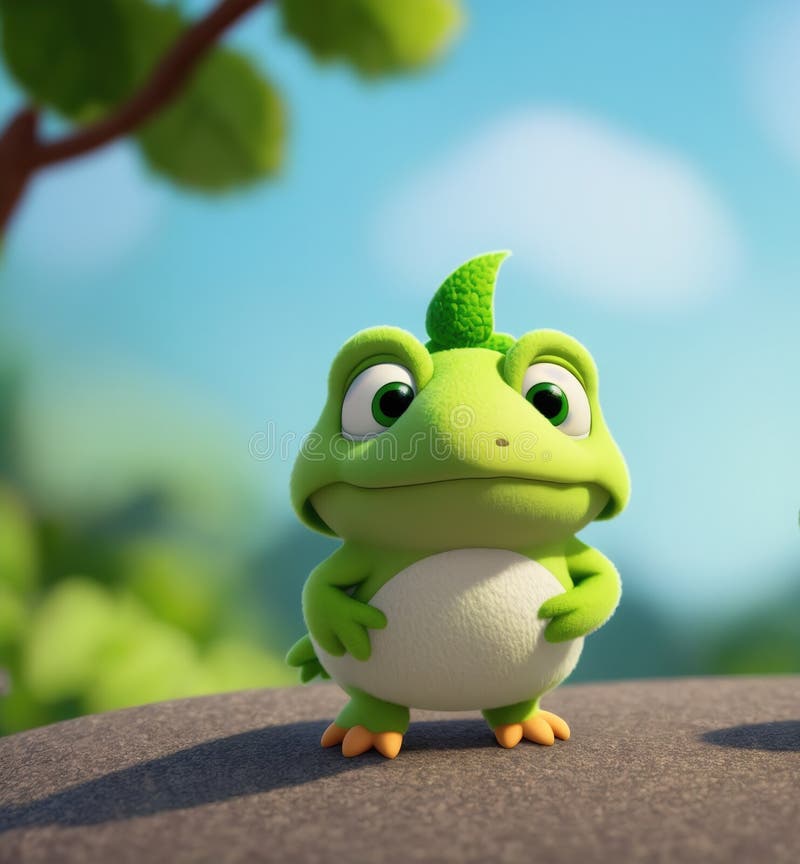 A Small Green Lizard Standing on a Rock in a Forest. Stock Illustration ...