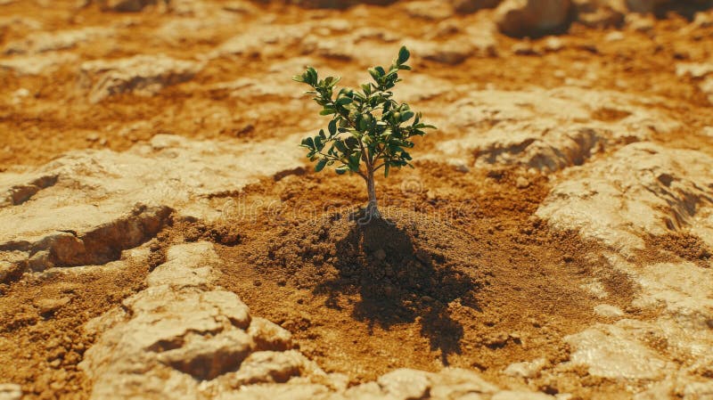 Small Green Plant Growing in Arid Sandy Desert Stock Illustration ...
