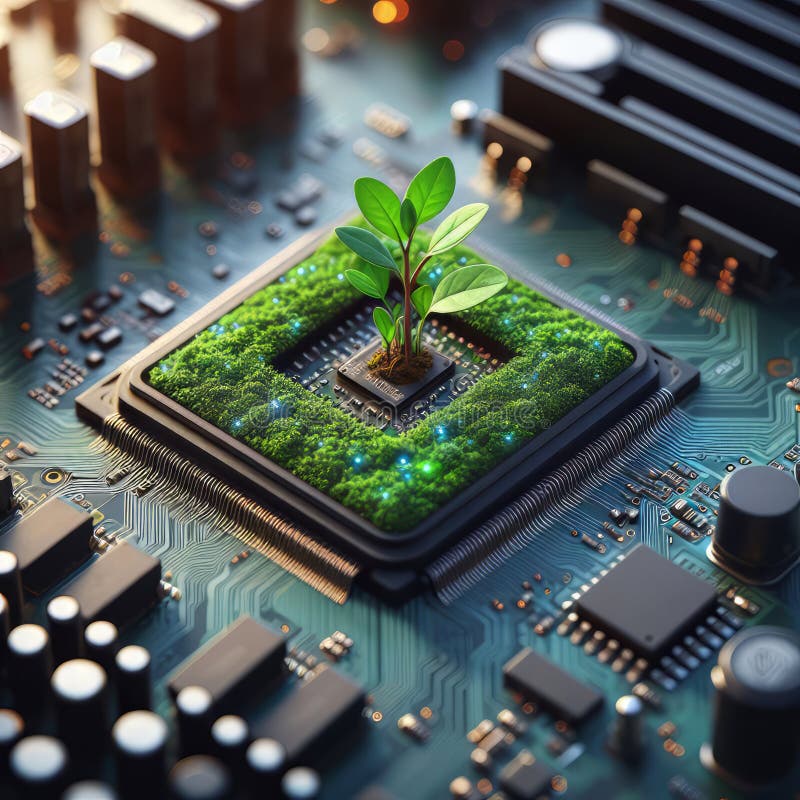 Small Green Plant Growing Out of an Electric Micro Chip Stock ...