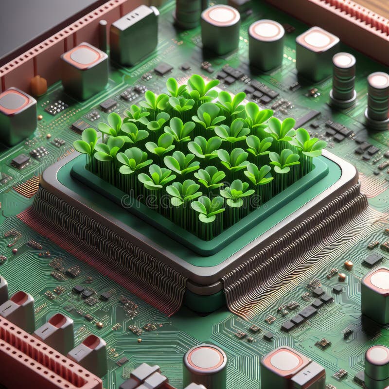 Small Green Plant Growing Out of an Electric Micro Chip Stock ...