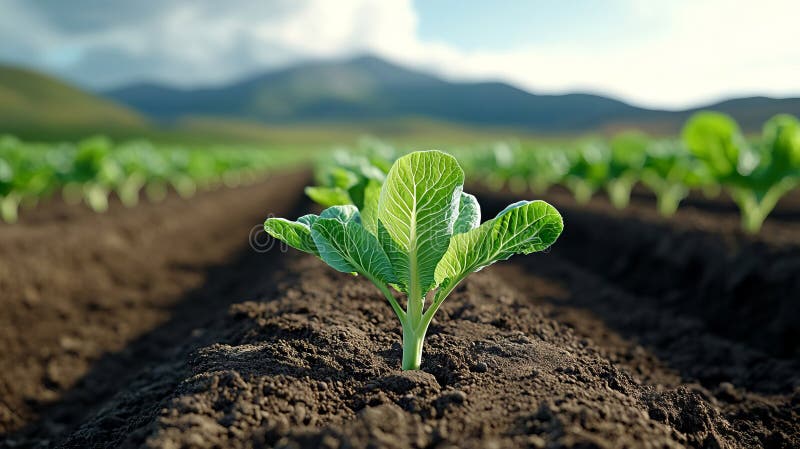 A Small Green Plant Growing Out of the Ground in a Field Stock Photo ...