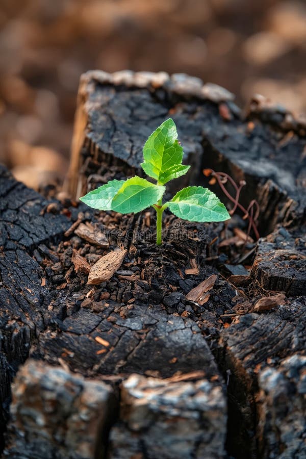 A Small Green Plant Growing Out of a Tree Stump. Generative AI Stock ...
