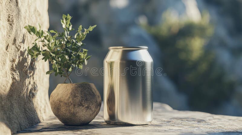 Small Green Plant in Pot beside Silver Aluminum Can Stock Illustration ...