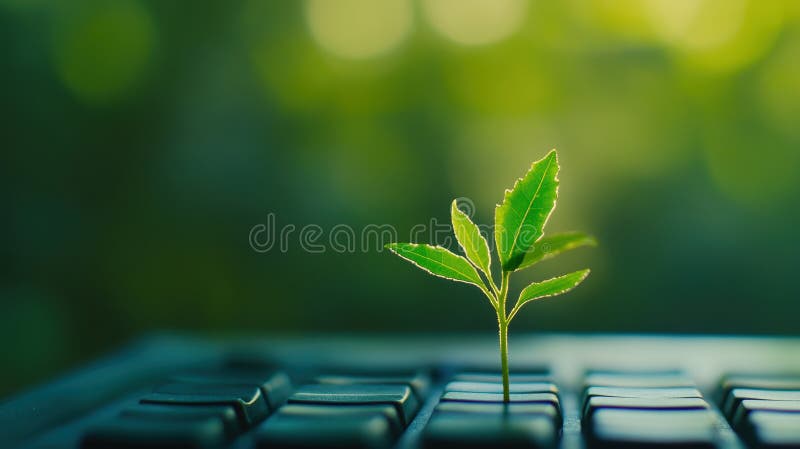 Small Green Plant Sprouting between Computer Keyboard Keys Symbolizing ...