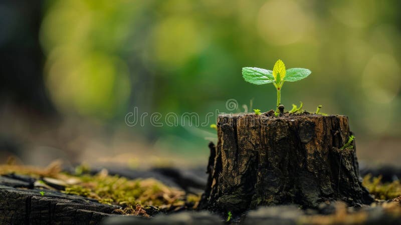 Small Green Plant Sprouting from Tree Stump Stock Photo - Image of ...