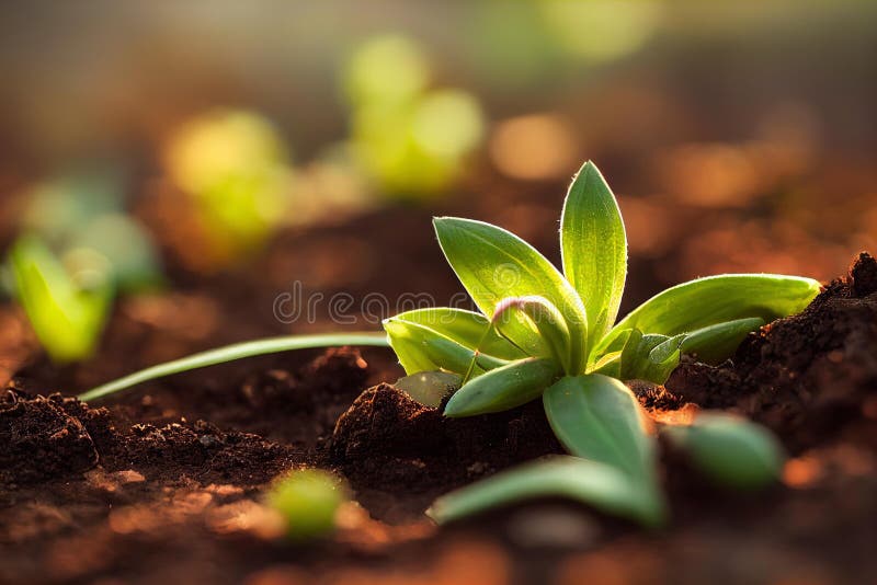 A Small Green Plant Sprouts from the Ground in the Dirt Stock Photo ...