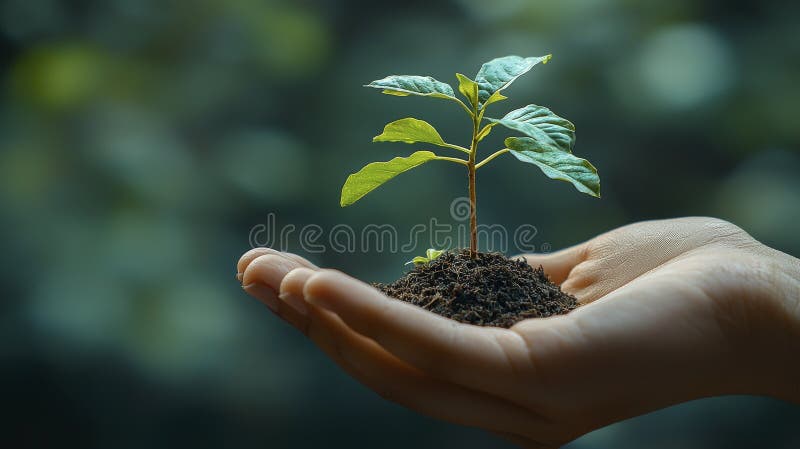 Tender Sapling Grows in Hands with Care Stock Illustration ...