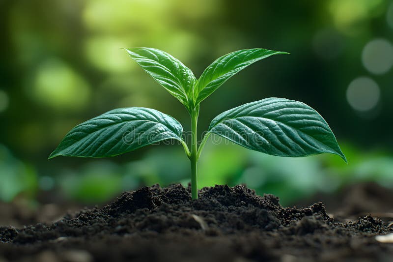 A Small, Green Sapling Emerging from Rich, Dark Soil, Concept of Growth ...