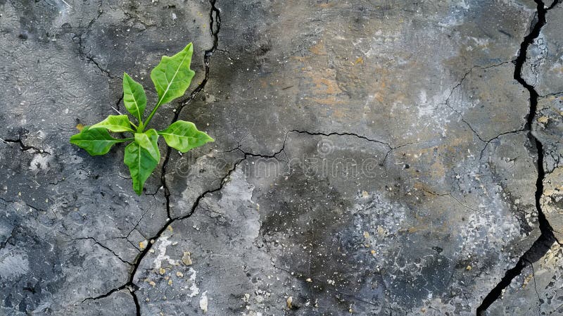 A Small Green Sapling Grows Out of a Crack in the Concrete Surface ...