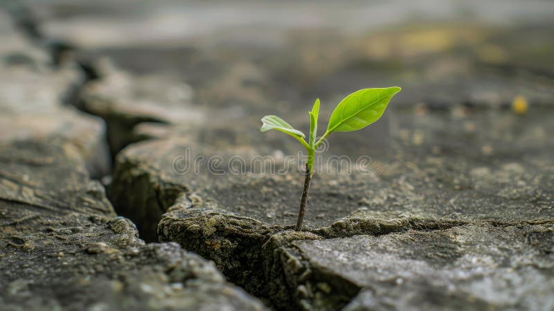 A Small Green Sapling Grows Out of a Crack in the Concrete Surface ...