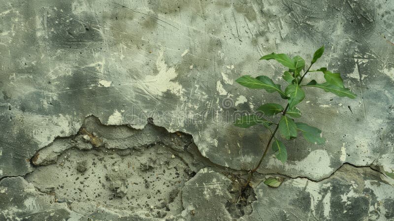 A Small Green Sapling Grows Out of a Crack in the Concrete Surface ...
