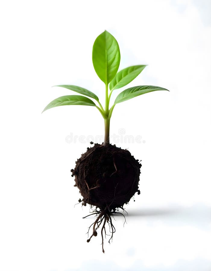 A Small Green Seedling is Sprouting from a Round Clump of Dark Soil ...