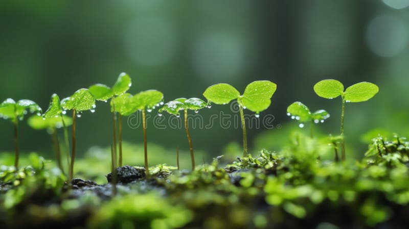 Small Green Seedlings Growing in Mossy Forest Floor Stock Illustration ...