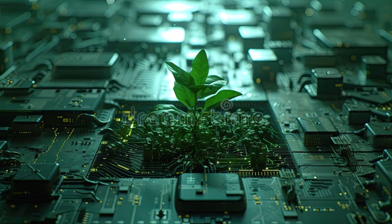 A Small Green Sprout is Emerging from the Processor on the Motherboard ...