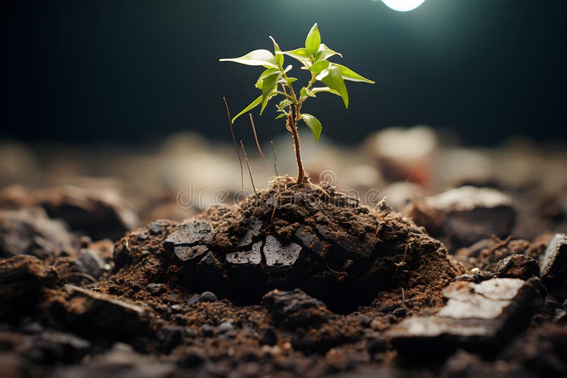 A Small Green Sprout Growing from Arid Earth. Climate Change Concept ...