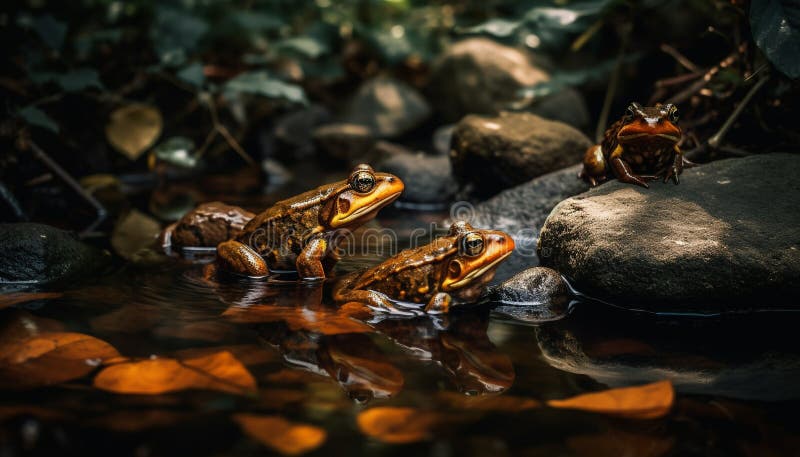 Small Green Toad Sitting on Wet Leaf Generated by AI Stock Photo ...