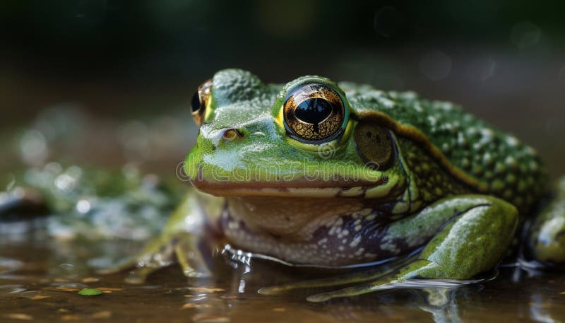 Small Green Toad Sitting in Wet Pond Generated by AI Stock Illustration ...