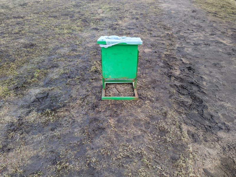 Small and Green Trash Can in the Park Stock Image - Image of park, junk ...
