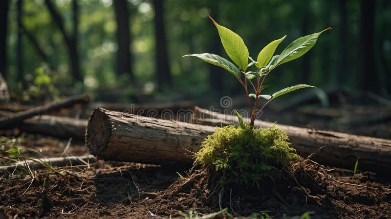 Small Green Tree Sapling with Vibrant Leaves Grows from the Forest ...