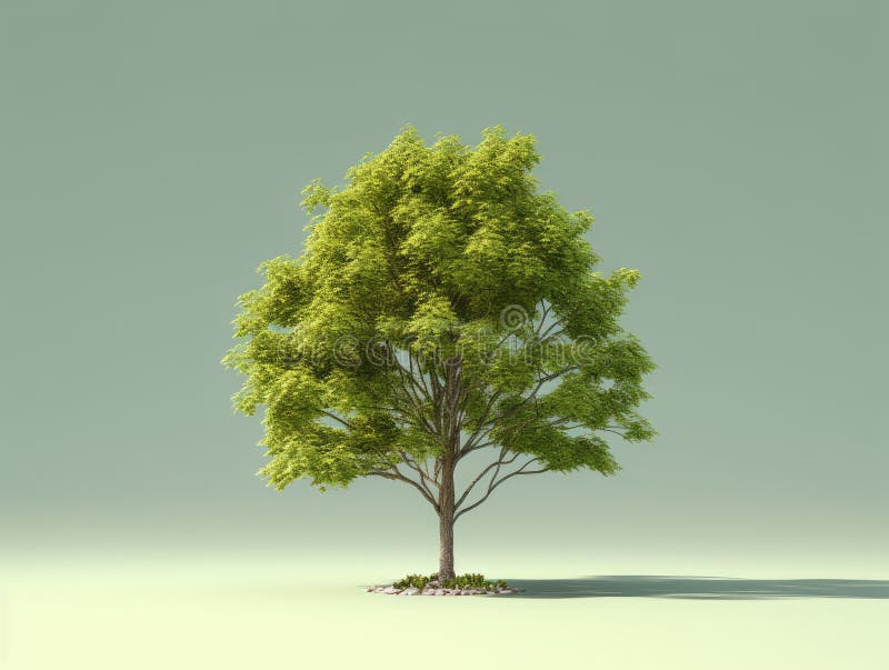 Small, Green Tree Standing Alone on an Empty Field. it is Surrounded by ...