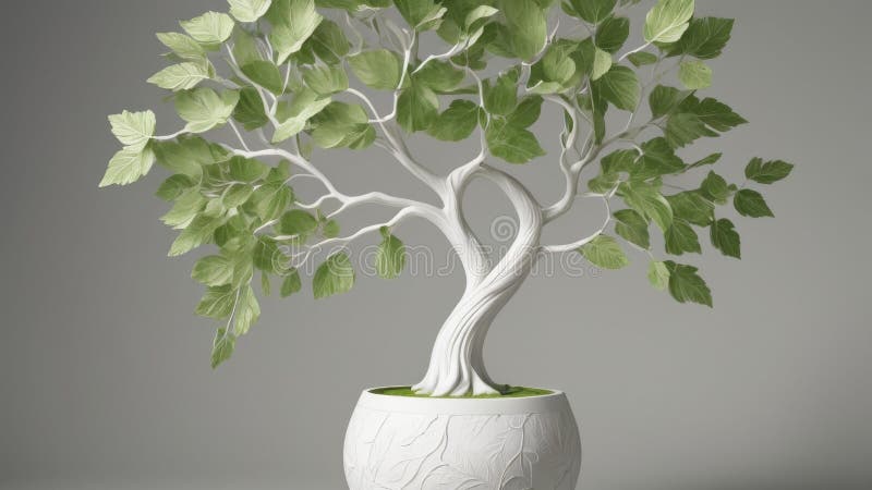 A Small Green Tree in a White Pot Stock Illustration - Illustration of ...