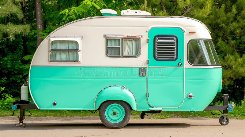 A Small Green and White Trailer with a Blue Wheel. Generative AI Stock ...