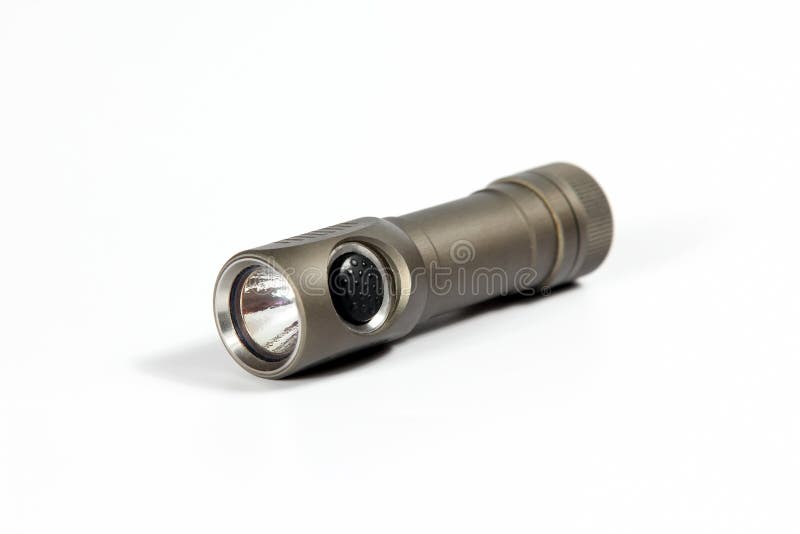 Small Grey Metal Flashlight on White Background Stock Image - Image of ...