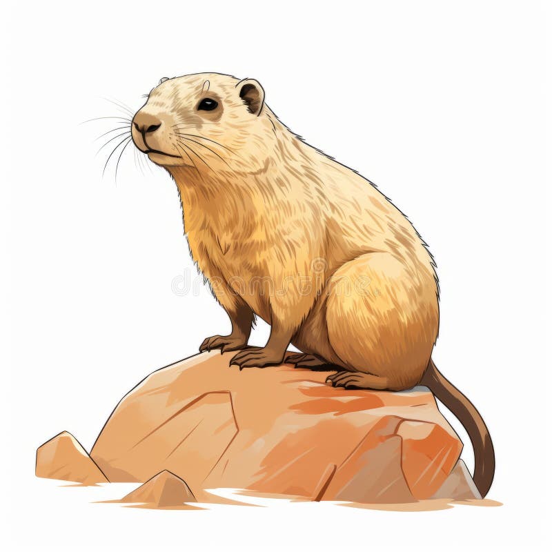 Detailed Character Illustration of a Prairie Dog Sitting on a Rock ...
