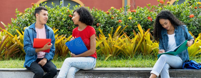Small Group International Students Learning Talking Campus Stock Photos ...