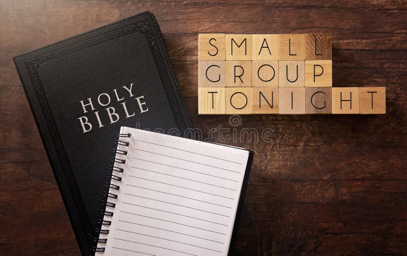 Small Group Tonight in Block Letters on a Wooden Table with a Holy ...