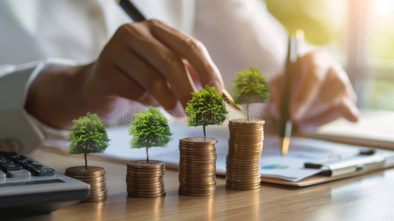 Growing Trees on Coin Stacks.AI Generated Stock Image - Image of ...