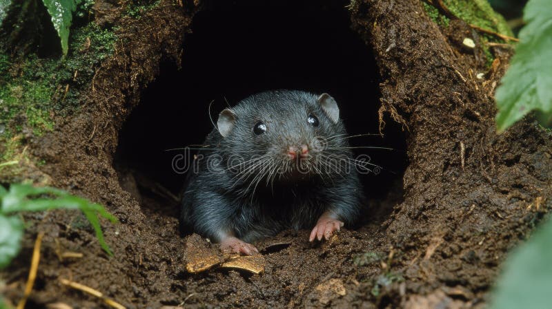 Small Hairy Mole Poses in Dug-Out Burrow with Look of Curiosity, Alert ...