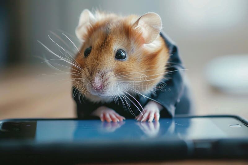 A Small Hamster Dressed in a Black Suit is Peering Intently at a ...
