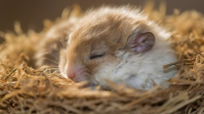 A Small Hamster is Sleeping in a Pile of Hay Stock Image - Image of ...
