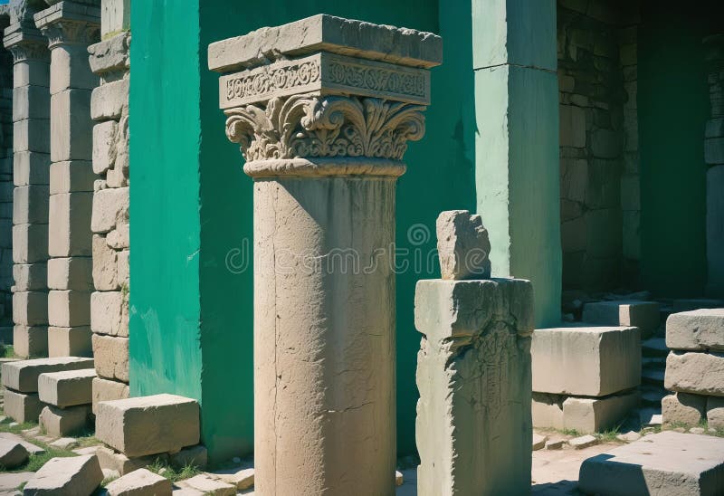 A Small Hand Sculpture Pillar with an Emeralds Background Stock ...