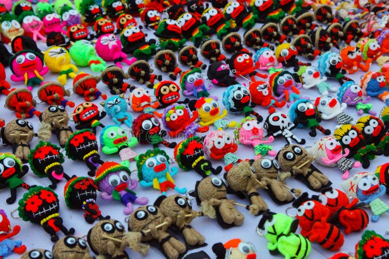 Small Handmade Multicolored Wool Puppets with Big Eyes, Keychain Stock ...