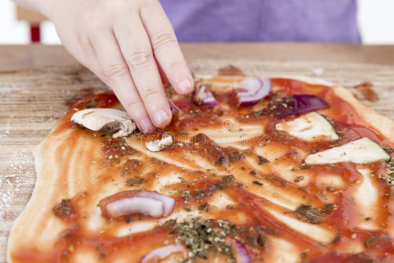 Small Hands Preparing Pizza Stock Photo - Image of tomatoes ...