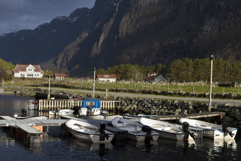 Small Harbor with Mountains in Background Stock Photo - Image of ...