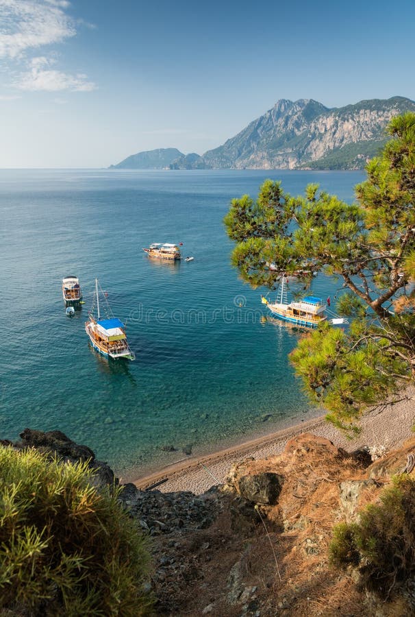 Small Harbor on Mediterranean Coast Stock Image - Image of mountain ...