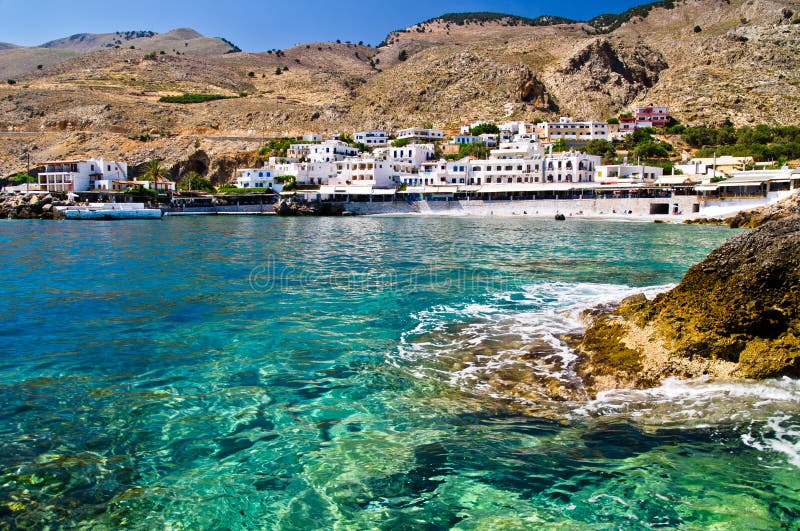 Small Harbor with Village at South Side of Crete Island Stock Photo ...